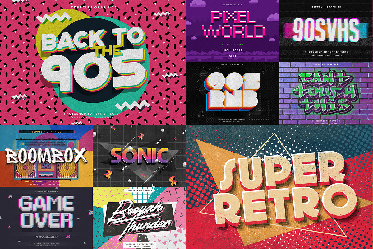 90s Text Effects, a Layer Style Add-On by Graphicdome