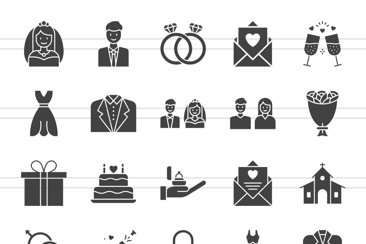50 Marriage Ceremony Glyph Icons, an Icon by IconBunny