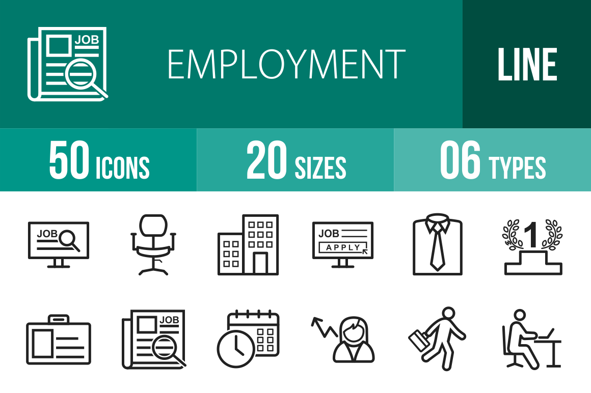 50 Employment Line Icons, an Outline Icon by IconBunny
