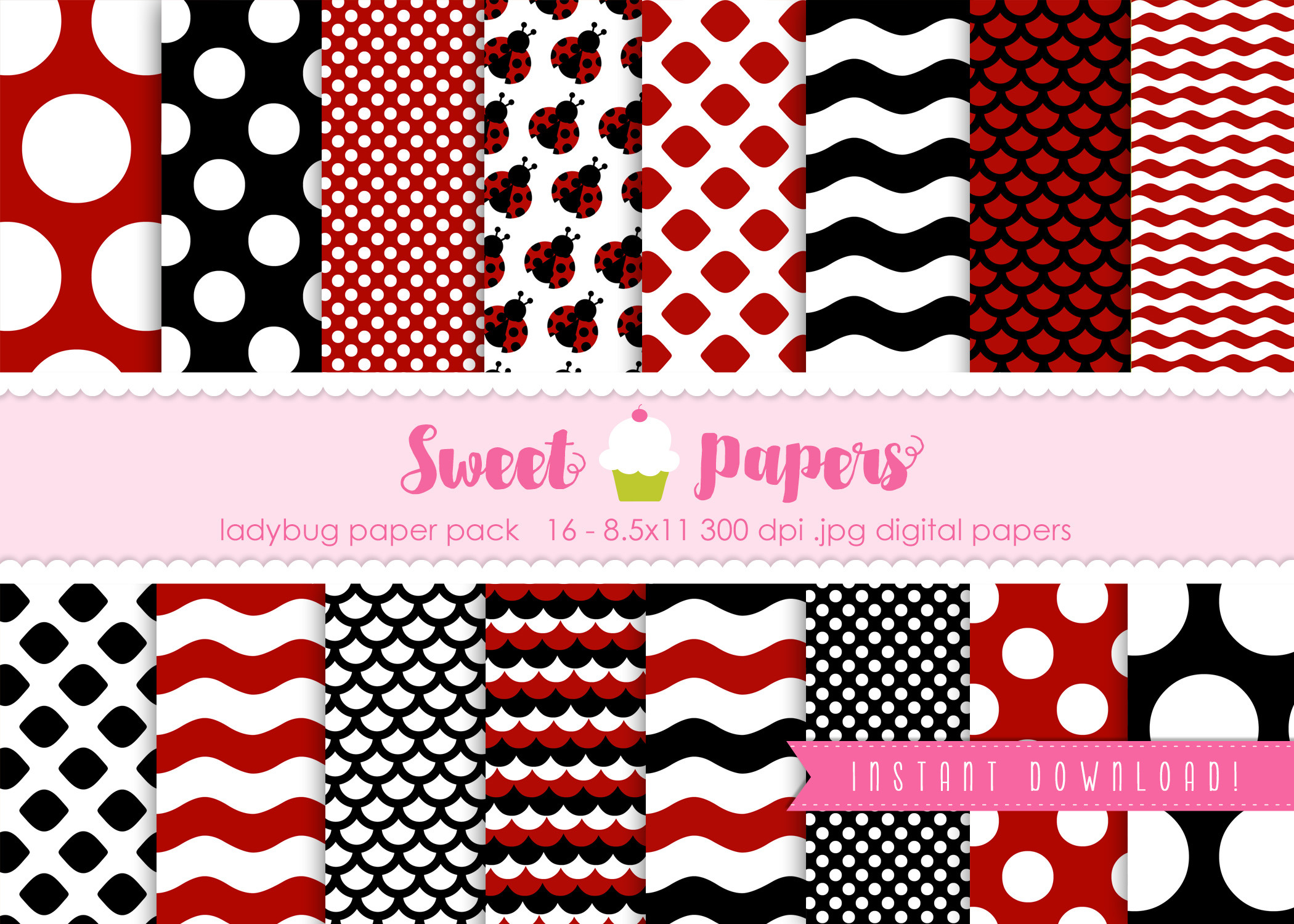 Ladybug Digital Paper Pack SPLB01, a Pattern Graphic by Sweet Papers