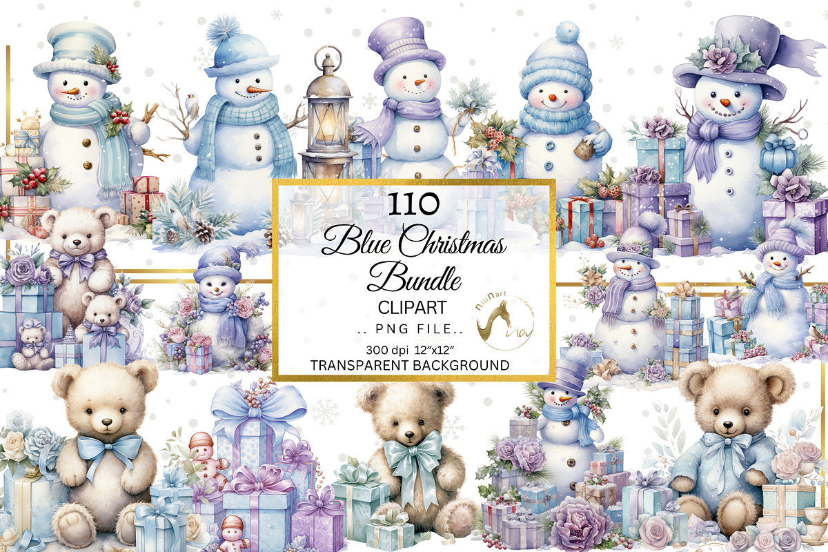 Blue and Purple Christmas Bundle, an Illustration by NiiiNArt