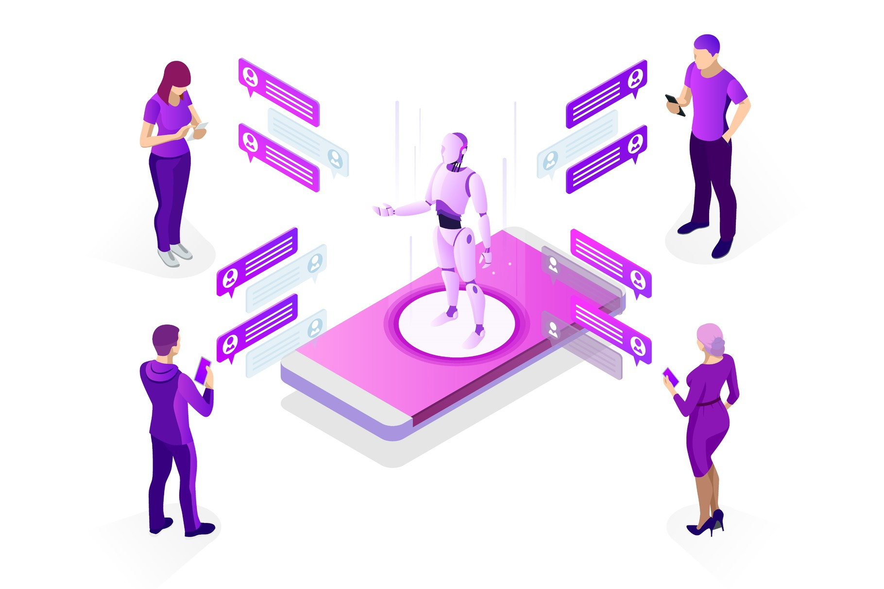 Isometric AI chatbot, a Technology Illustration by Golden Sikorka