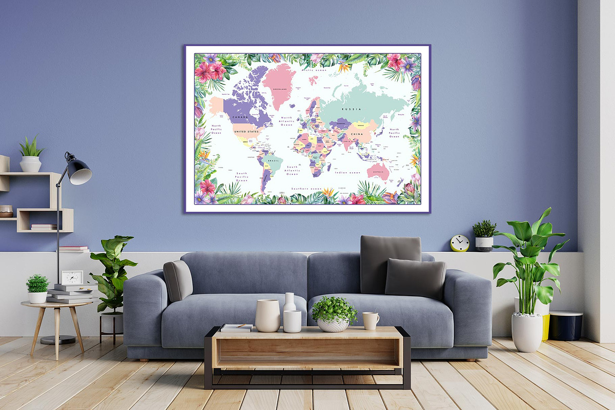 world map illustration with countries | Creative Market