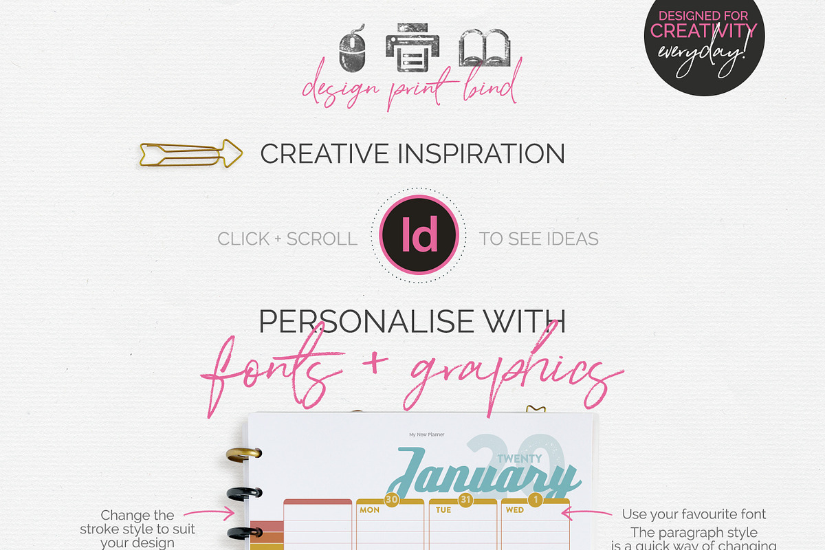 US InDesign Planner Template Burst, a Stationery Template by WhiteSpace ...