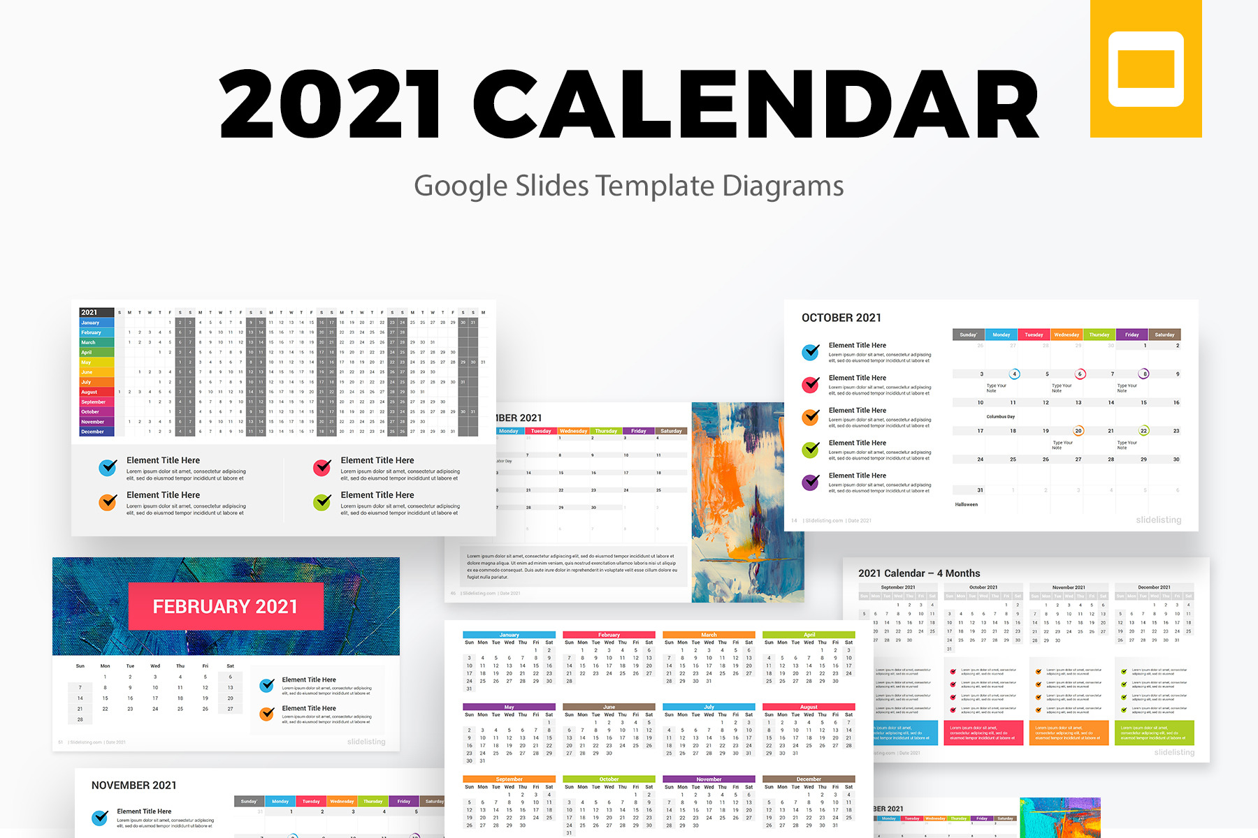 2021 Calendar Google Slides Diagrams