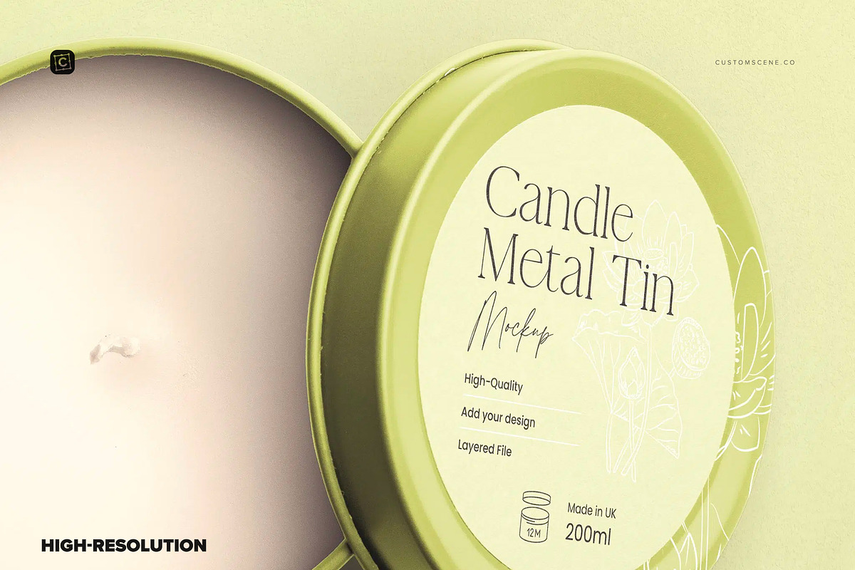 Candle Metal Tin Mockup, a Packaging Mockup by Custom Scene