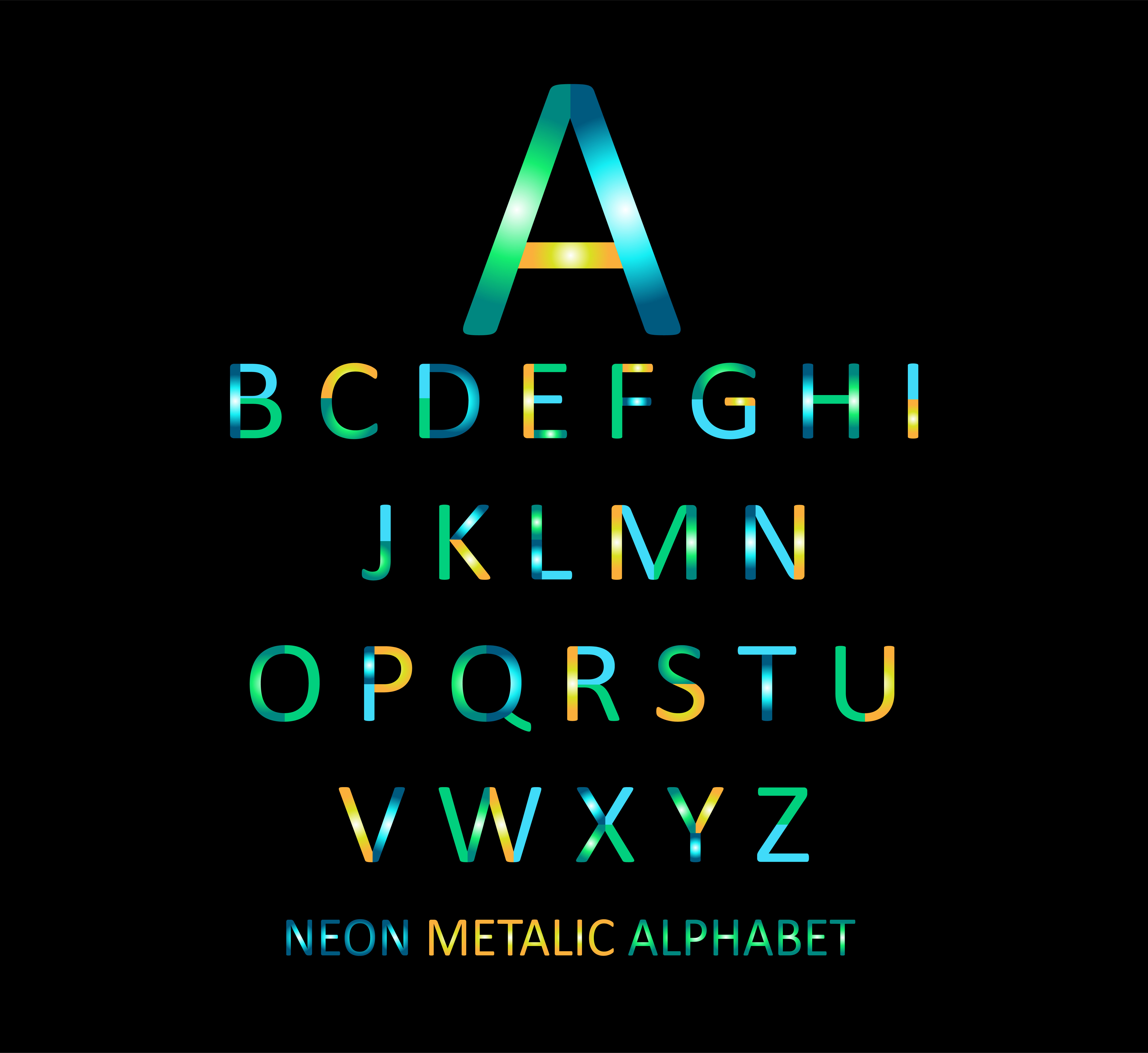 Colorful font metallic vector, a Graphic by TeaGraphicDesign