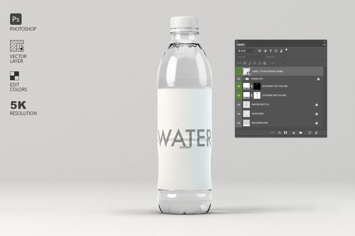 Modern Water Bottle Mockup, a Packaging Mockup by LESZ Design
