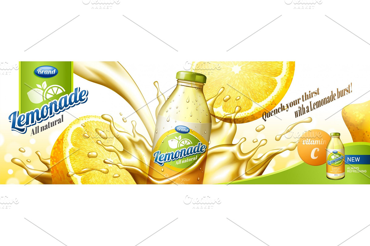 Natural lemonade juice, a Flyer Template by TotallypicRF | Creative Market