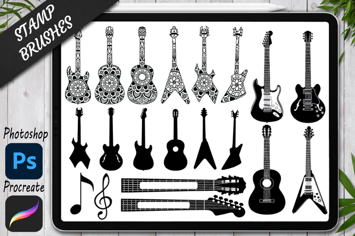 Guitar Stamps Brushes for Procreate., a Brush Add-On by Doodle Cloud Studio