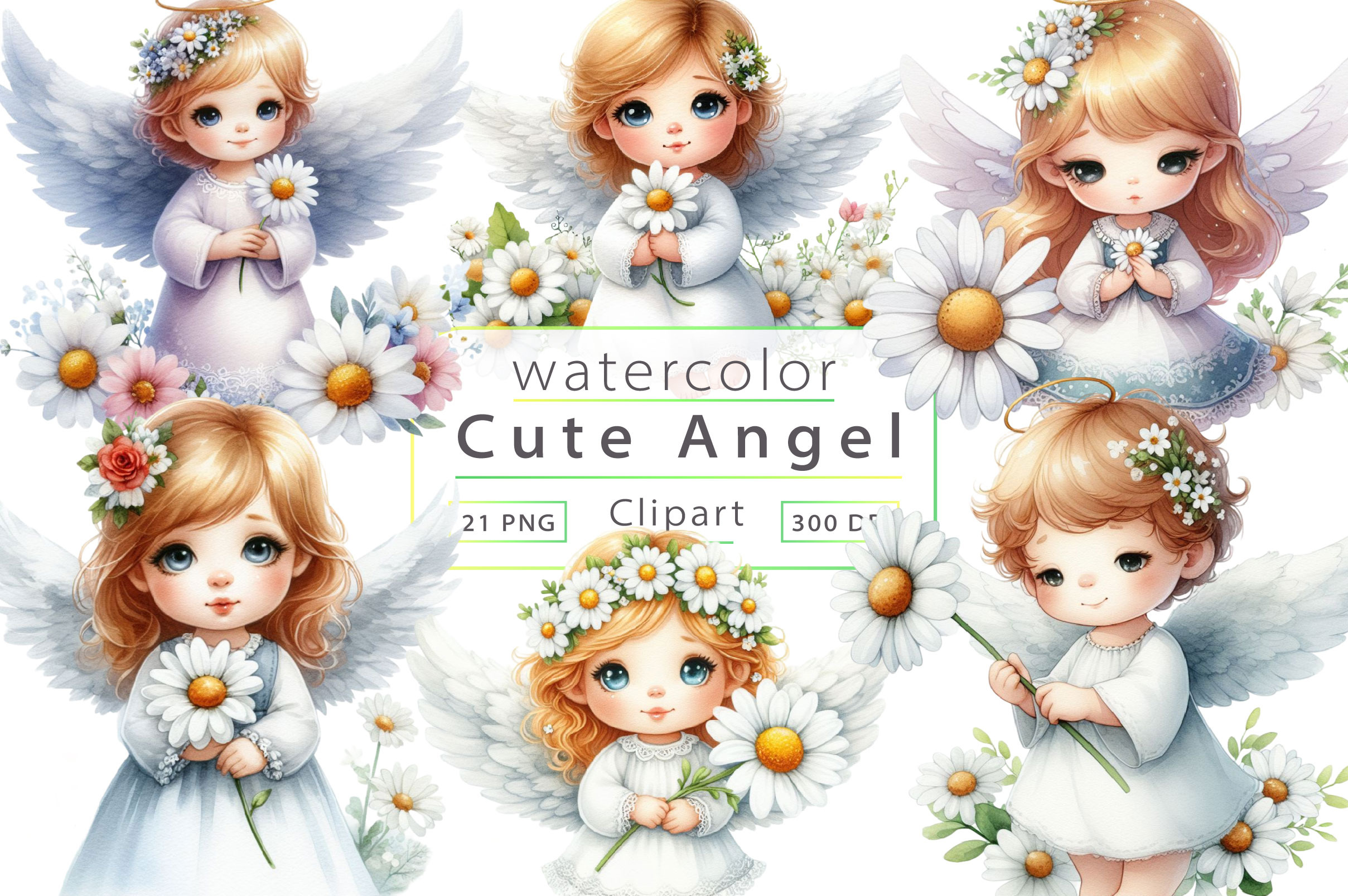 Watercolor Cute Angel Clipart, a Work Illustration by Dream Creation ...