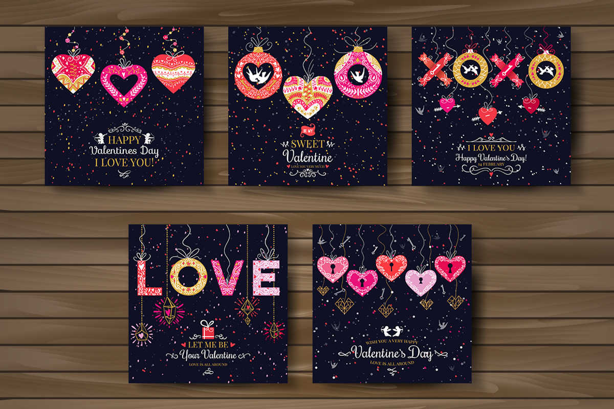 Colorful Valentine`s Day Cards, a Decorative Illustration by tomuato