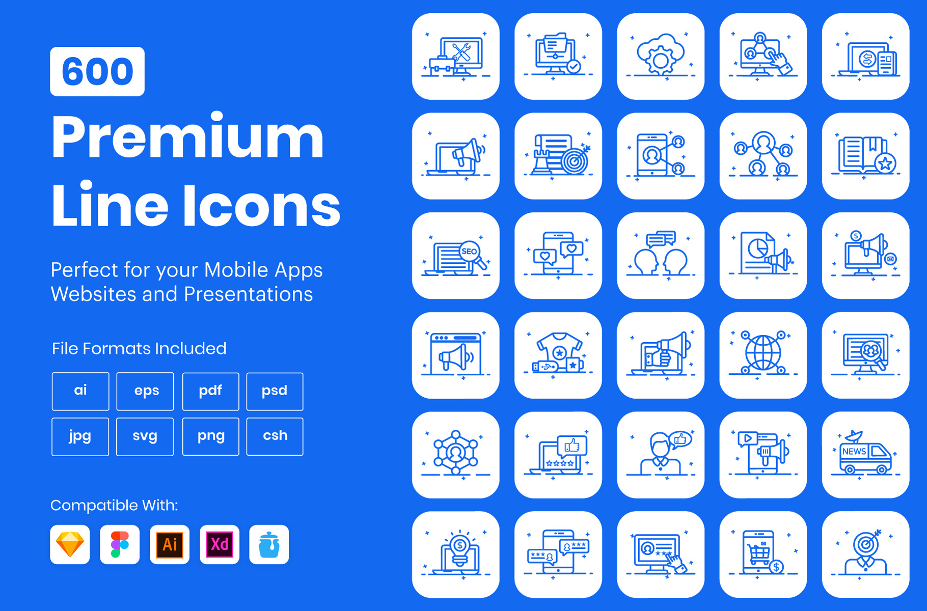 600 Premium Outline Icons, an Outline Icon by Brickclay