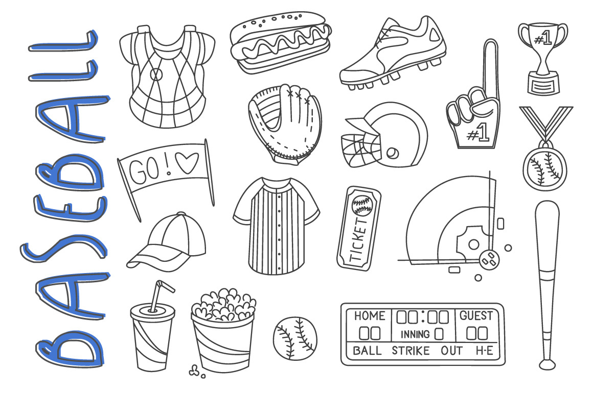 Baseball Items Hand Drawn, a Food Illustration by TopVectors
