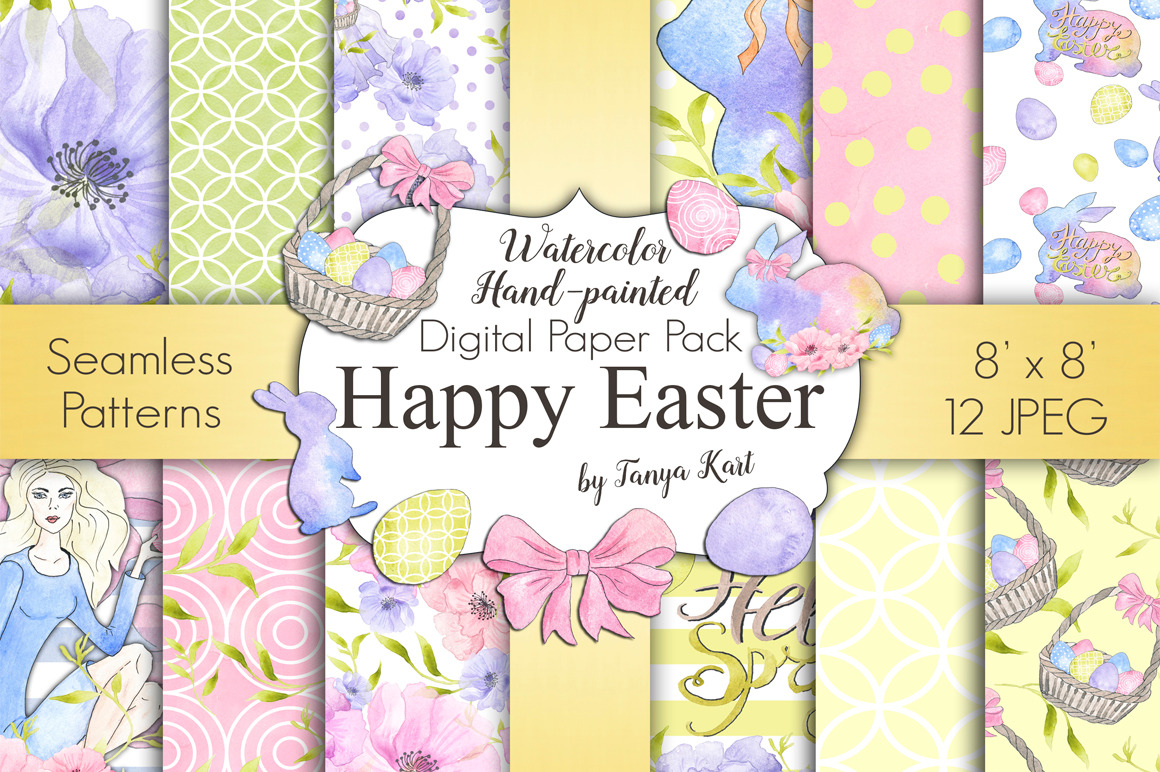 Happy Easter Digital Paper Pack, an Illustration by Tanya Kart