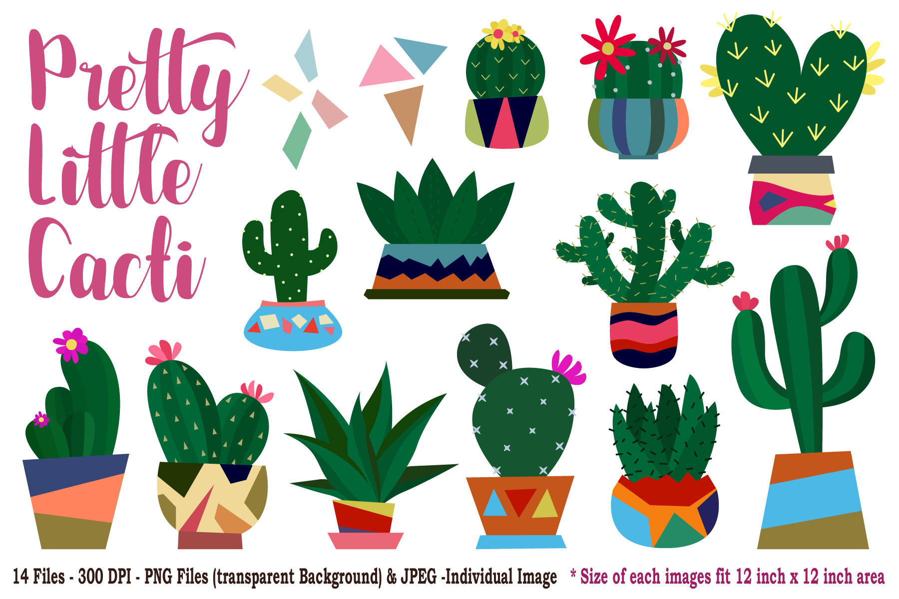 Pretty Little Cacti Clip Art, an Illustration by Cozy Cat Design