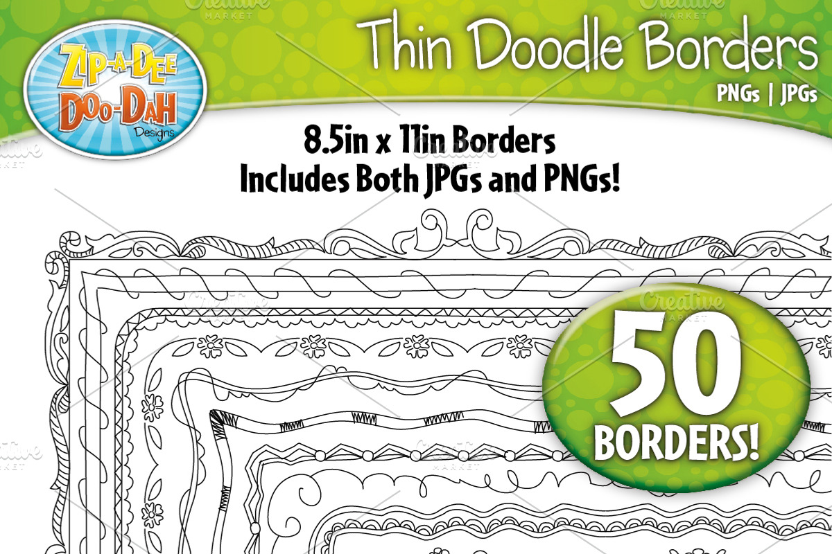 Thin Doodle Frame Borders Set 3, a Graphic by Zip-A-Dee-Doo-Dah Designs