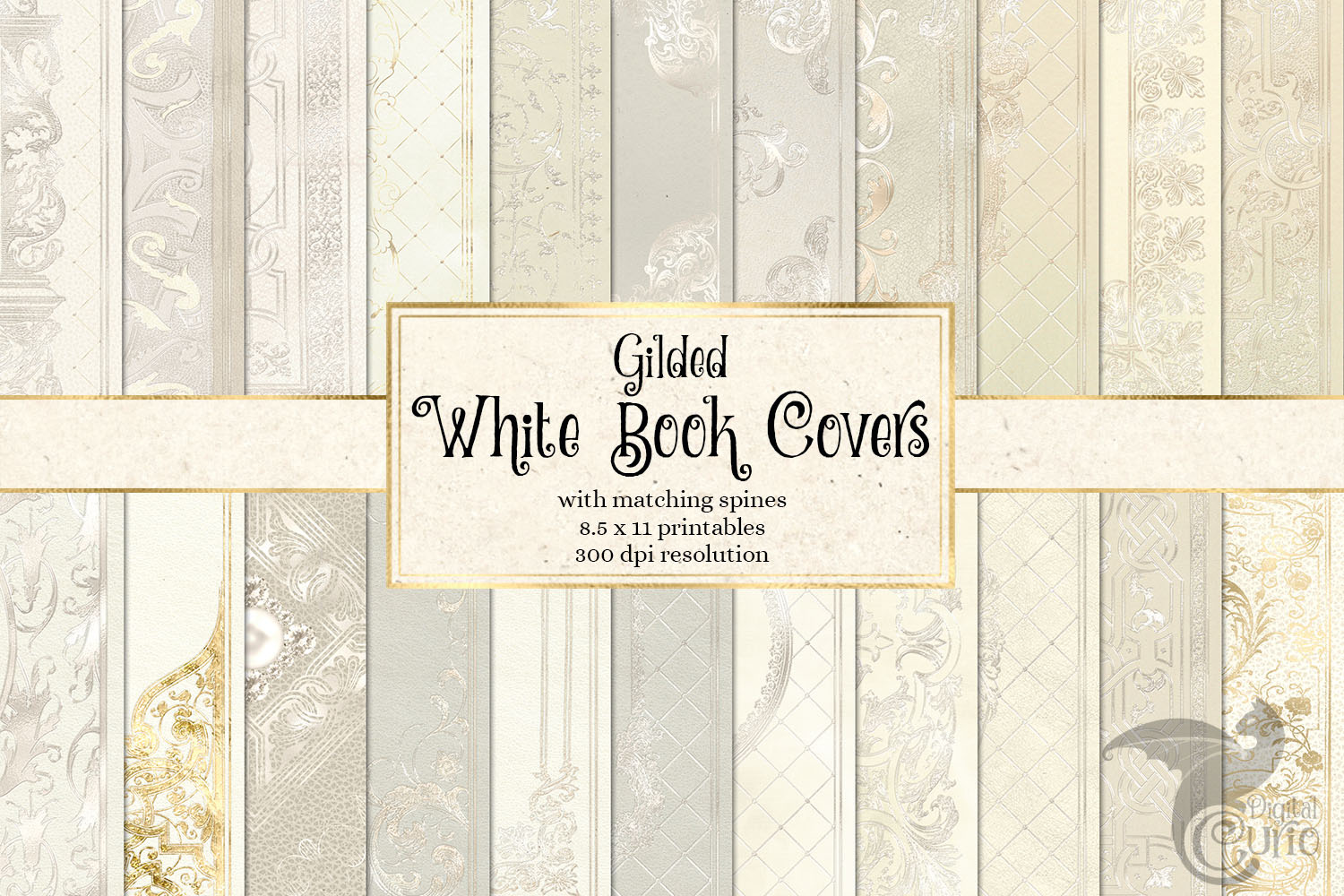 White Gilded Book Covers, a Texture Graphic by Digital Curio