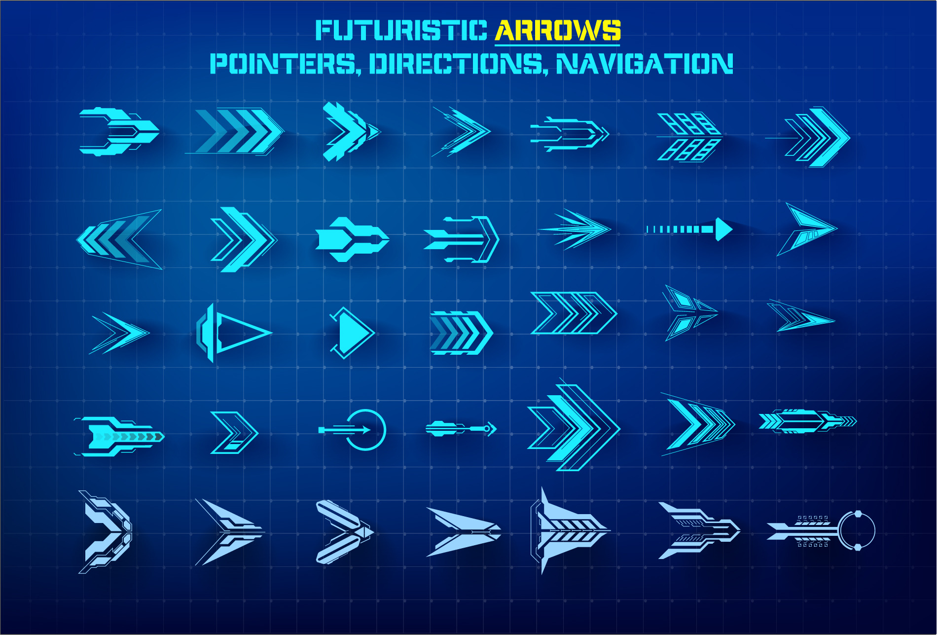 Set of futuristic arrows, pointers, an Outline Icon by ZinetroN