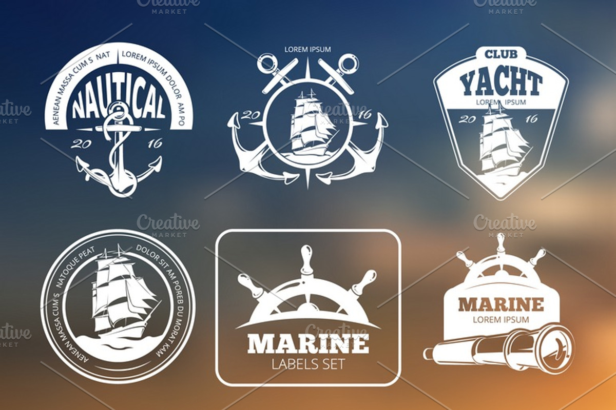 Marine, nautical vector labels, an Illustration by Microvector