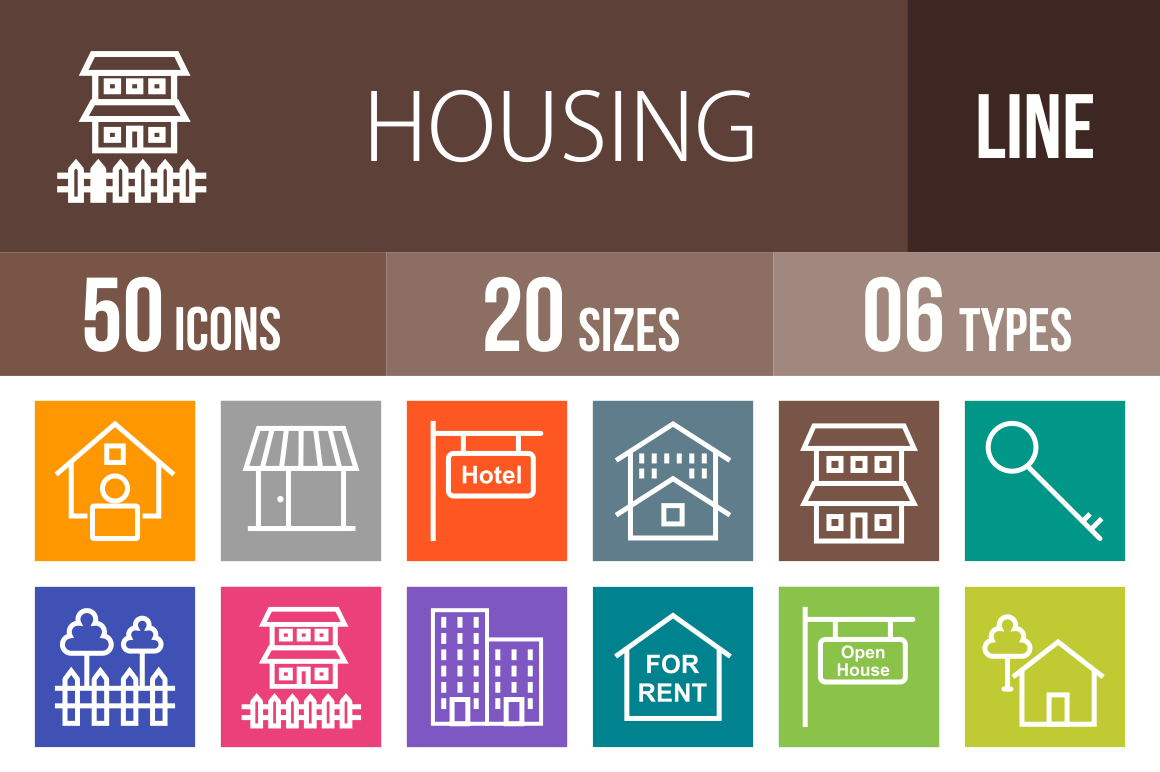 50 Housing Line Multicolor Icons, an Outline Icon by IconBunny