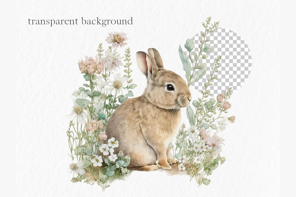 Garden rabbits Watercolor Clipart, an Object Graphic by MyLittleMeow