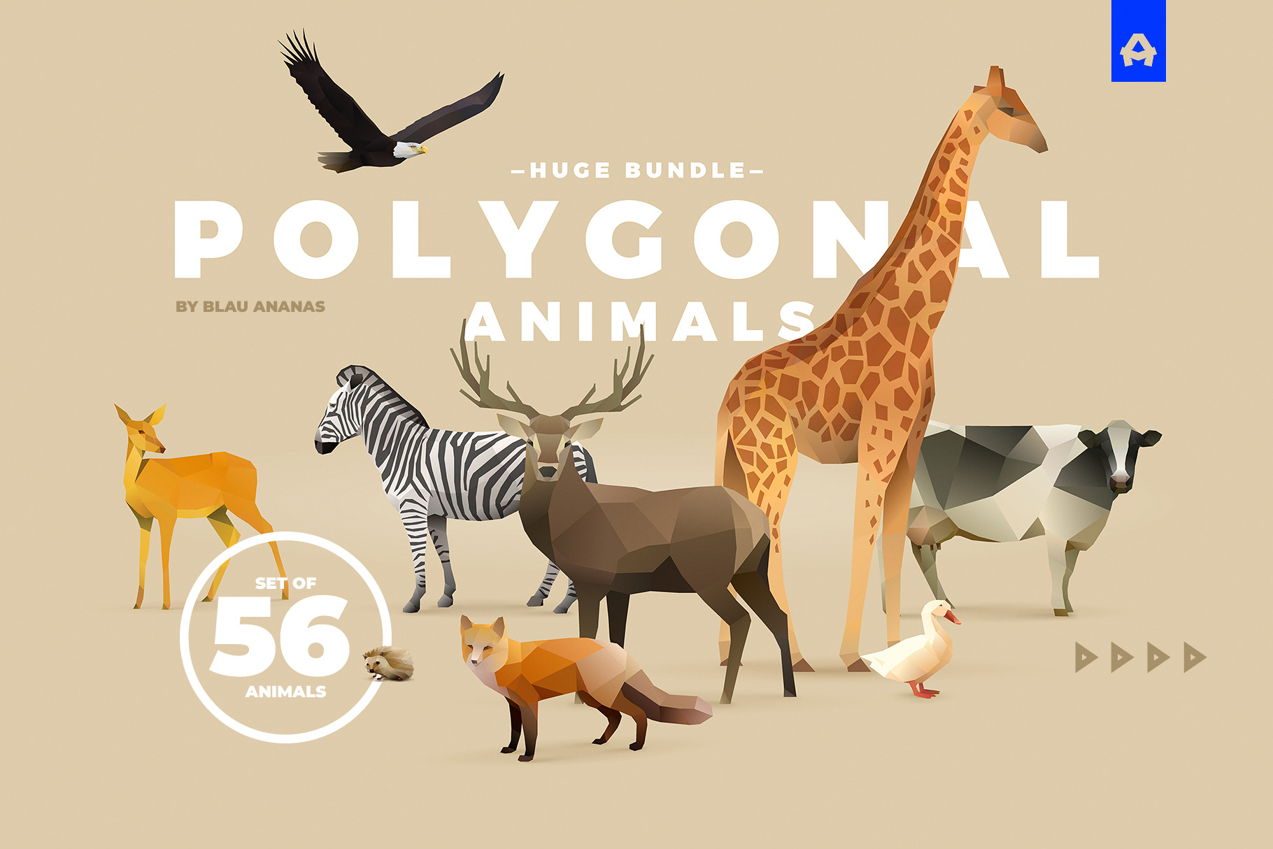 Set of Polygonal Animals, an Animal Illustration by blauananas