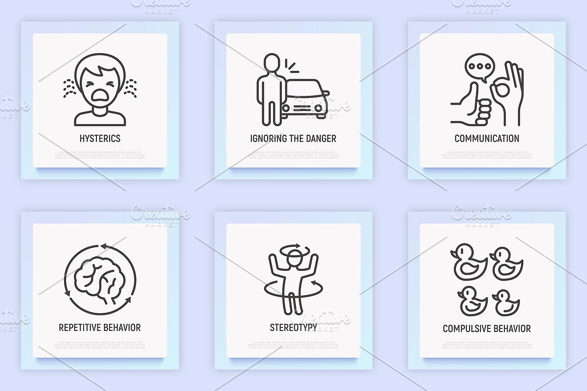 Autism | 16 Thin Line Icons Set, an Outline Icon by Alex Blogoodf