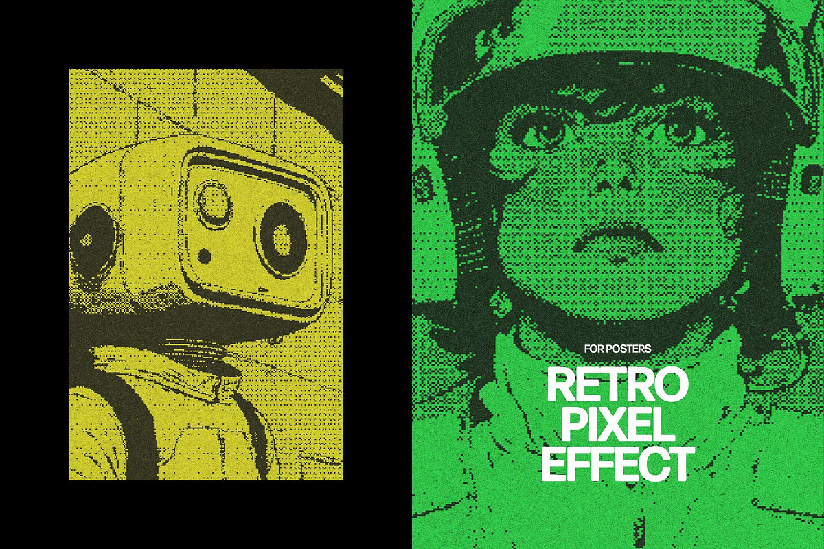 Retro Pixel Poster Photo Effect, a Layer Style Add-On by Design Squad