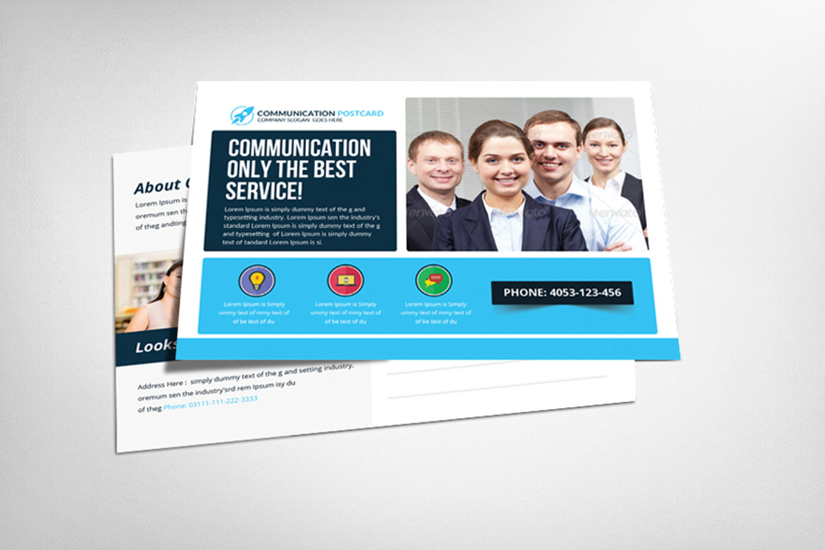 5 Communication Company Postcards, a Card Template by graphicforest