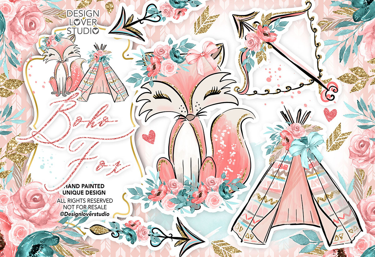 Boho Fox design, an Animal Illustration by designloverstudio