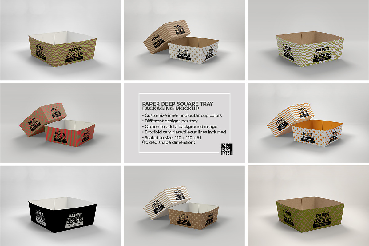 Paper SquareTray 110x110x51mm Mockup, a Cups & Container Mockup by ...