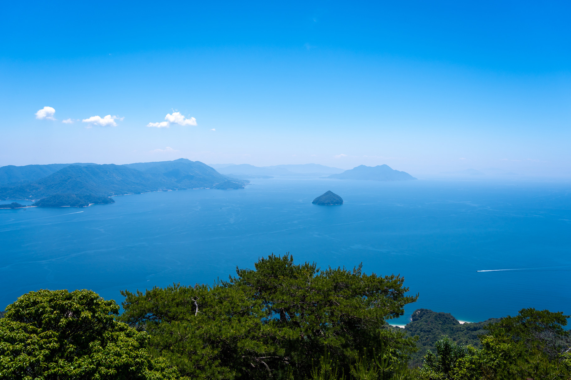 Seto Inland Sea and Hiroshima Bay from Mount Misen summit, Miyaj, a ...