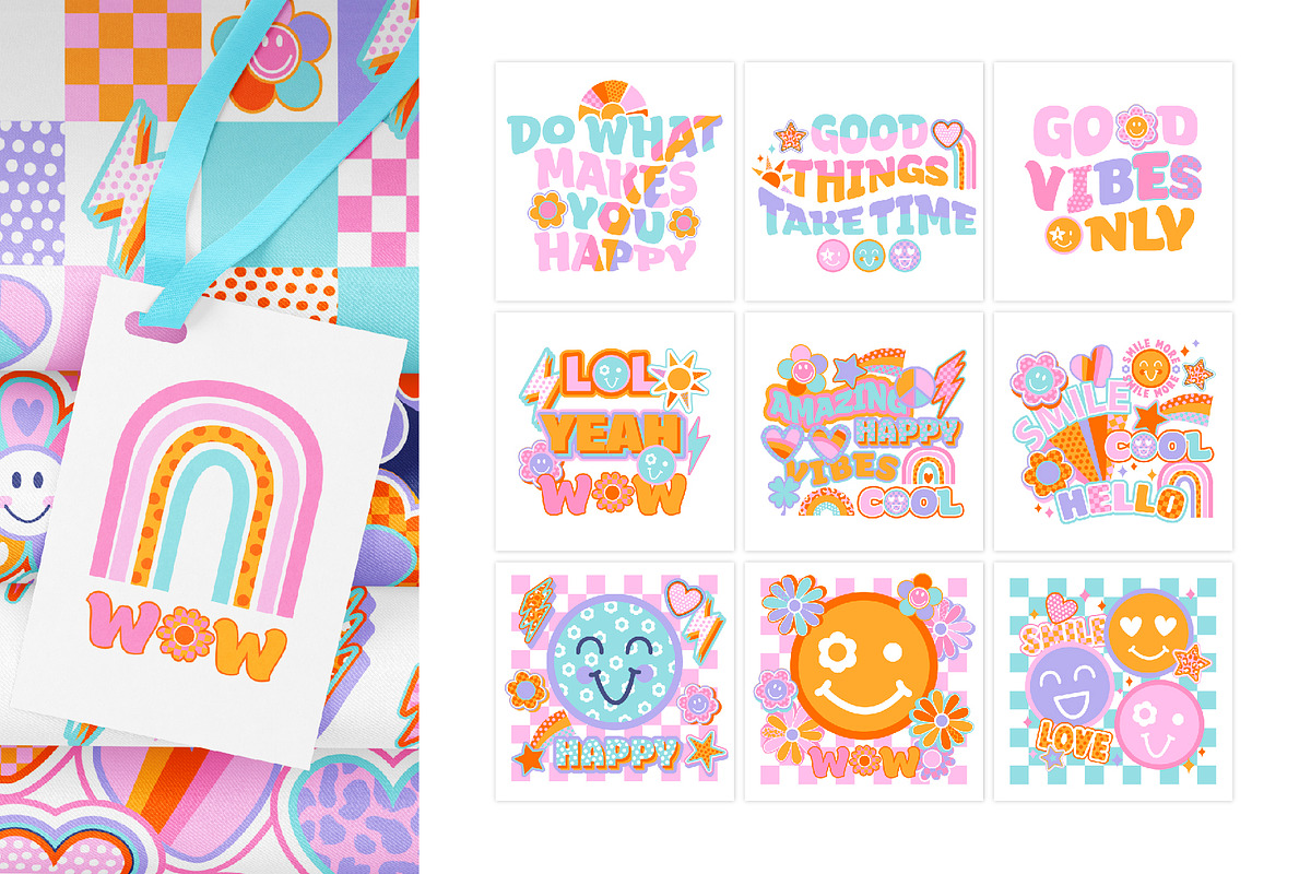 Groovy retro collection of stickers, an Object Illustration by Artlavi ...