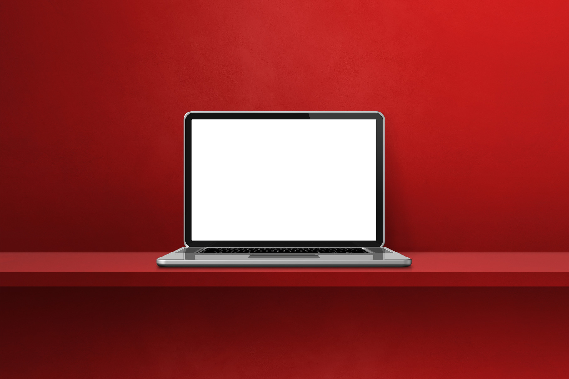 Laptop computer on red shelf background, a Technology Photo by GoodGoods