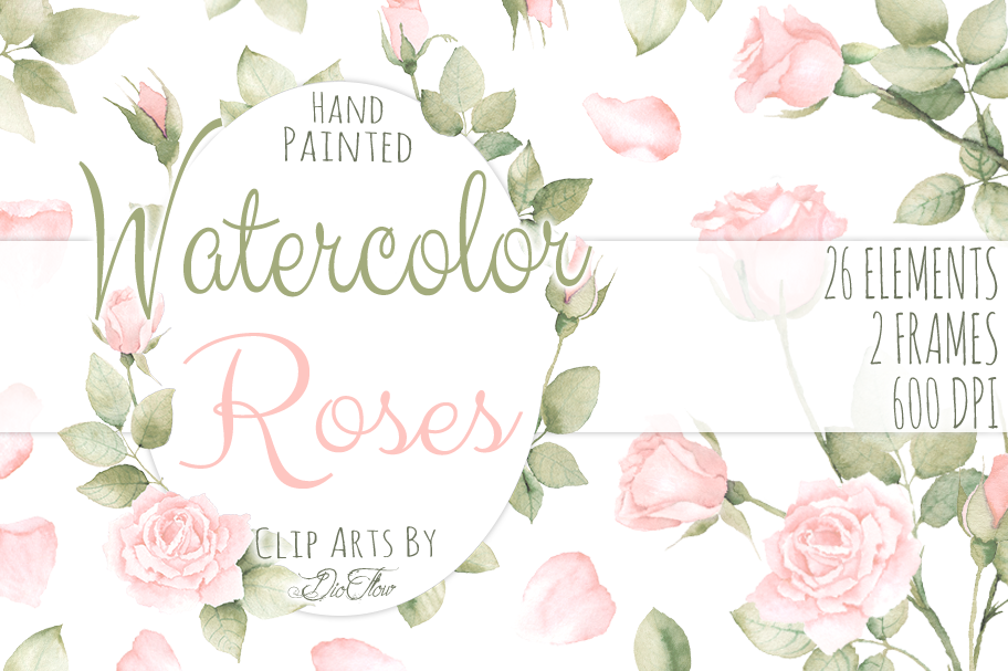 Watercolor Roses Clip Art, a Decorative Illustration by DioFlow