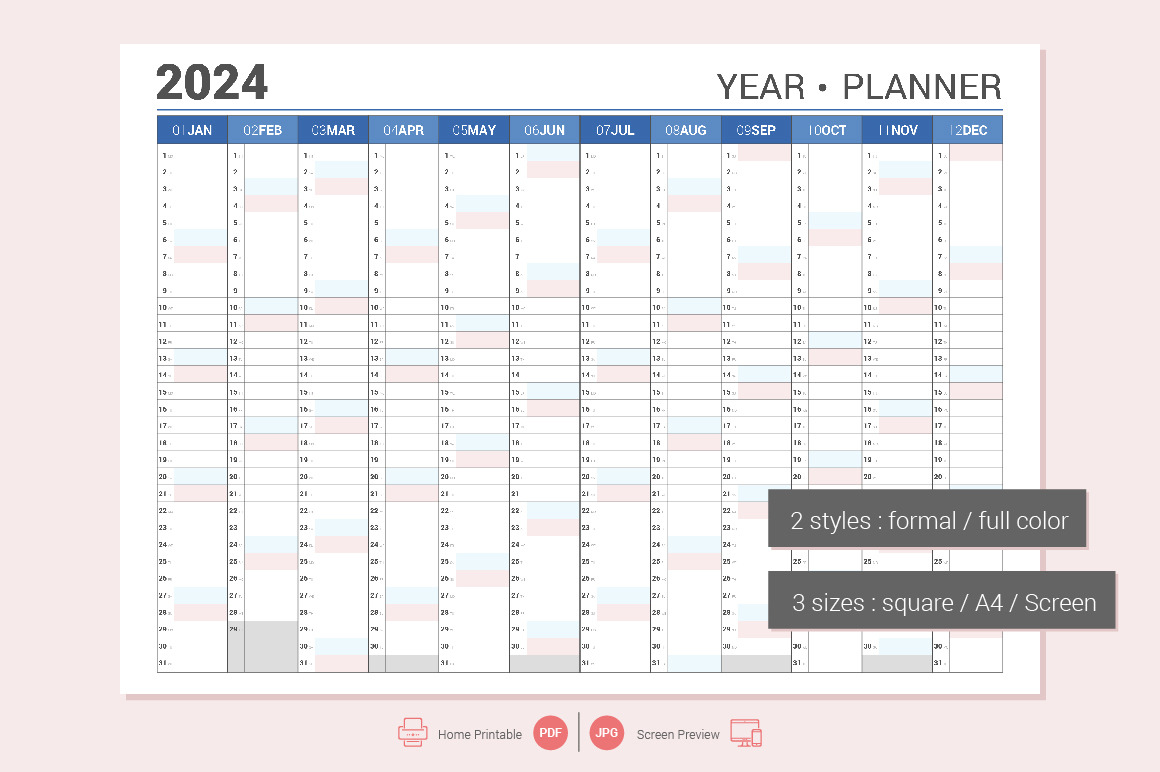 Calendar 2024 Planner Simple Style, a Stationery Template by WORAKAMON ...