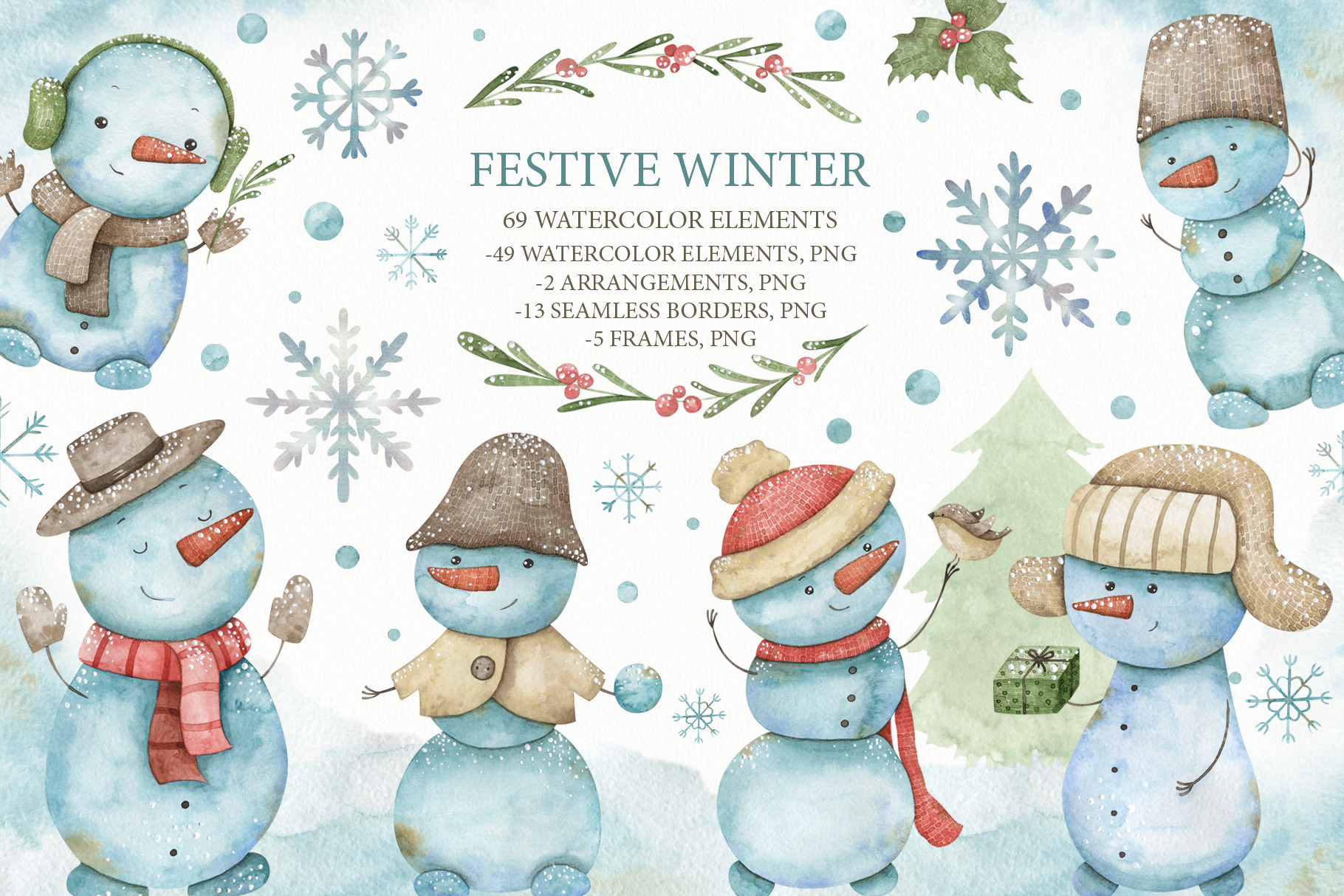 Watercolor festive winter clipart
