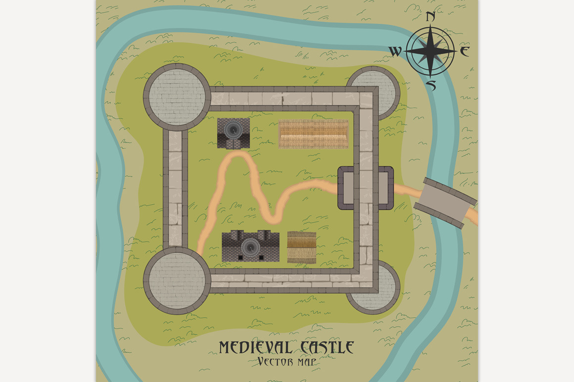 Medieval Castle Map, an Object Illustration by Anna's Shop