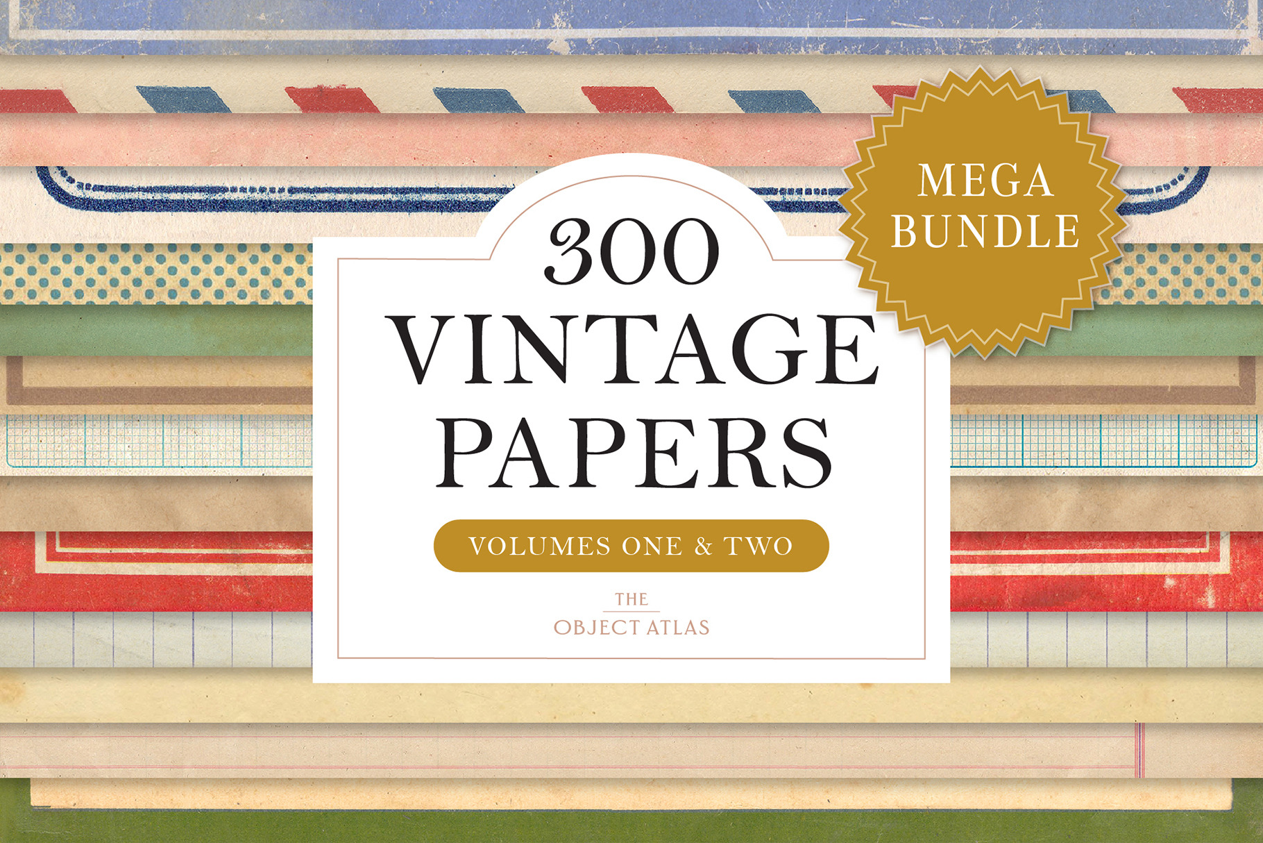 BUNDLE: 300 Vintage Papers Vols. 1+2, a Texture Graphic by The Object Atlas