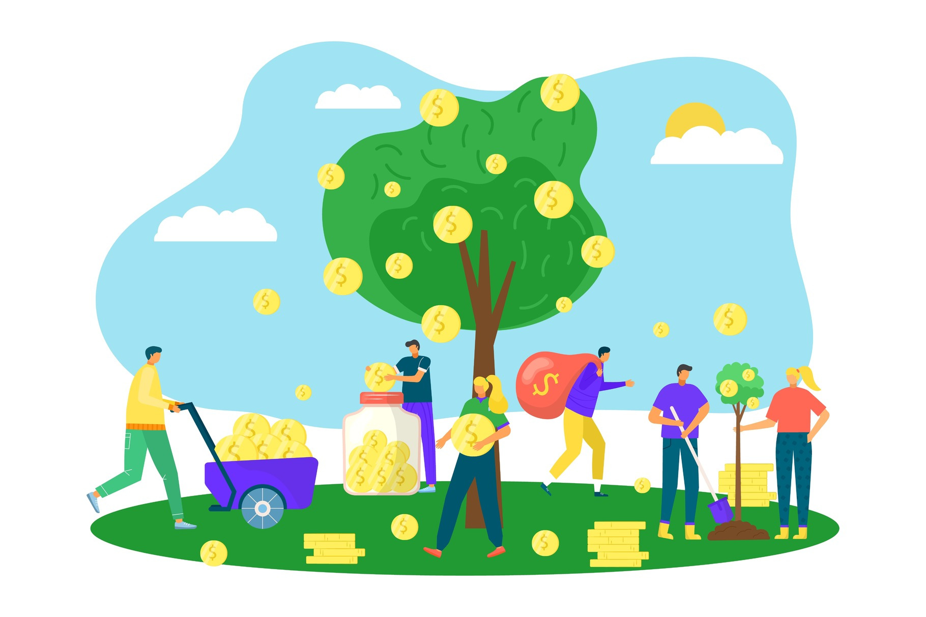 Money tree with golden coins, a Finance Illustration by KitVector