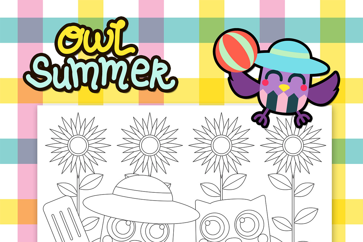 Owl Summer Coloring Pages, an Illustration by Cozy Cat Design