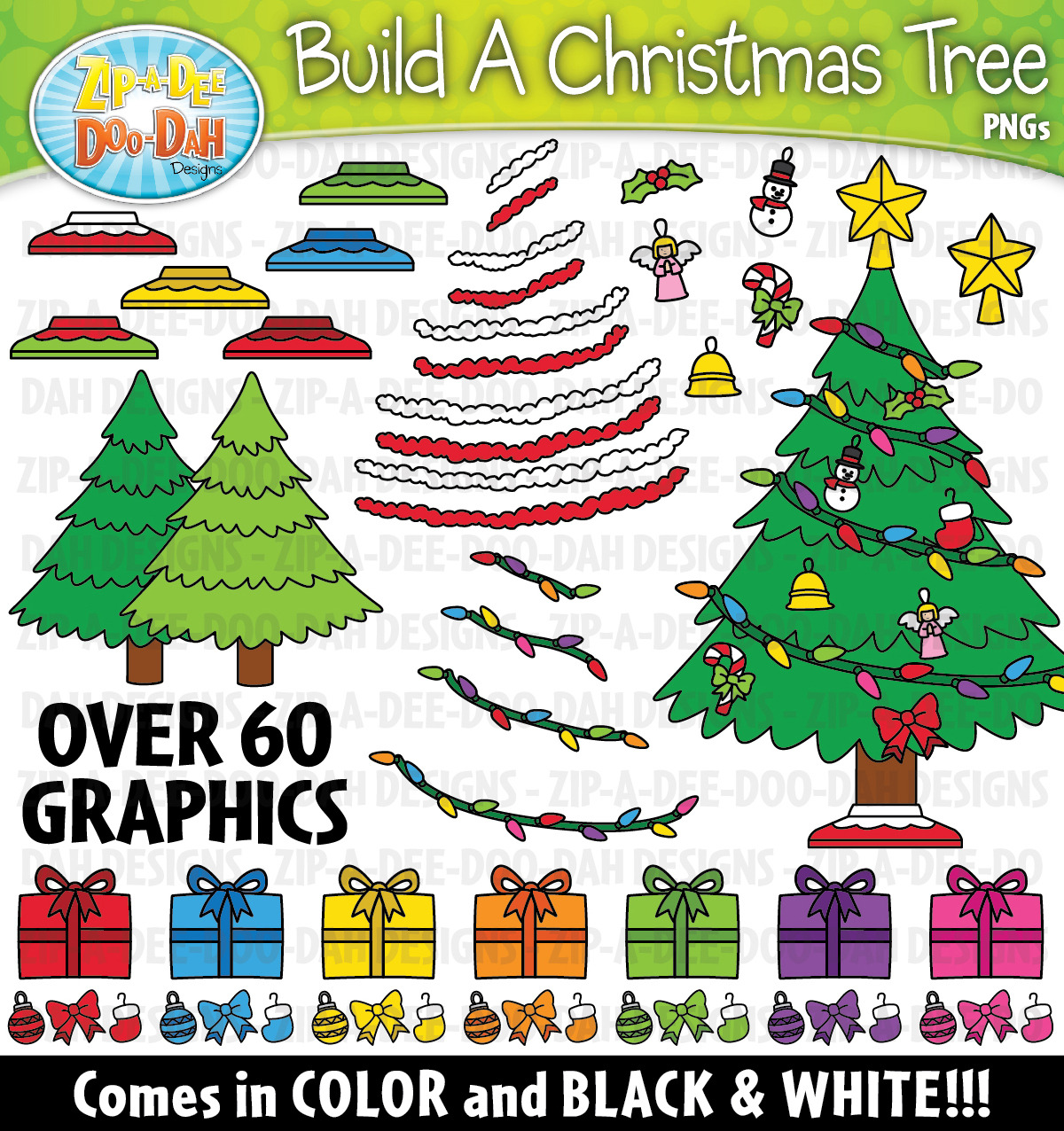 Build A Christmas Tree Clipart Set, a Graphic by Zip-A-Dee-Doo-Dah Designs