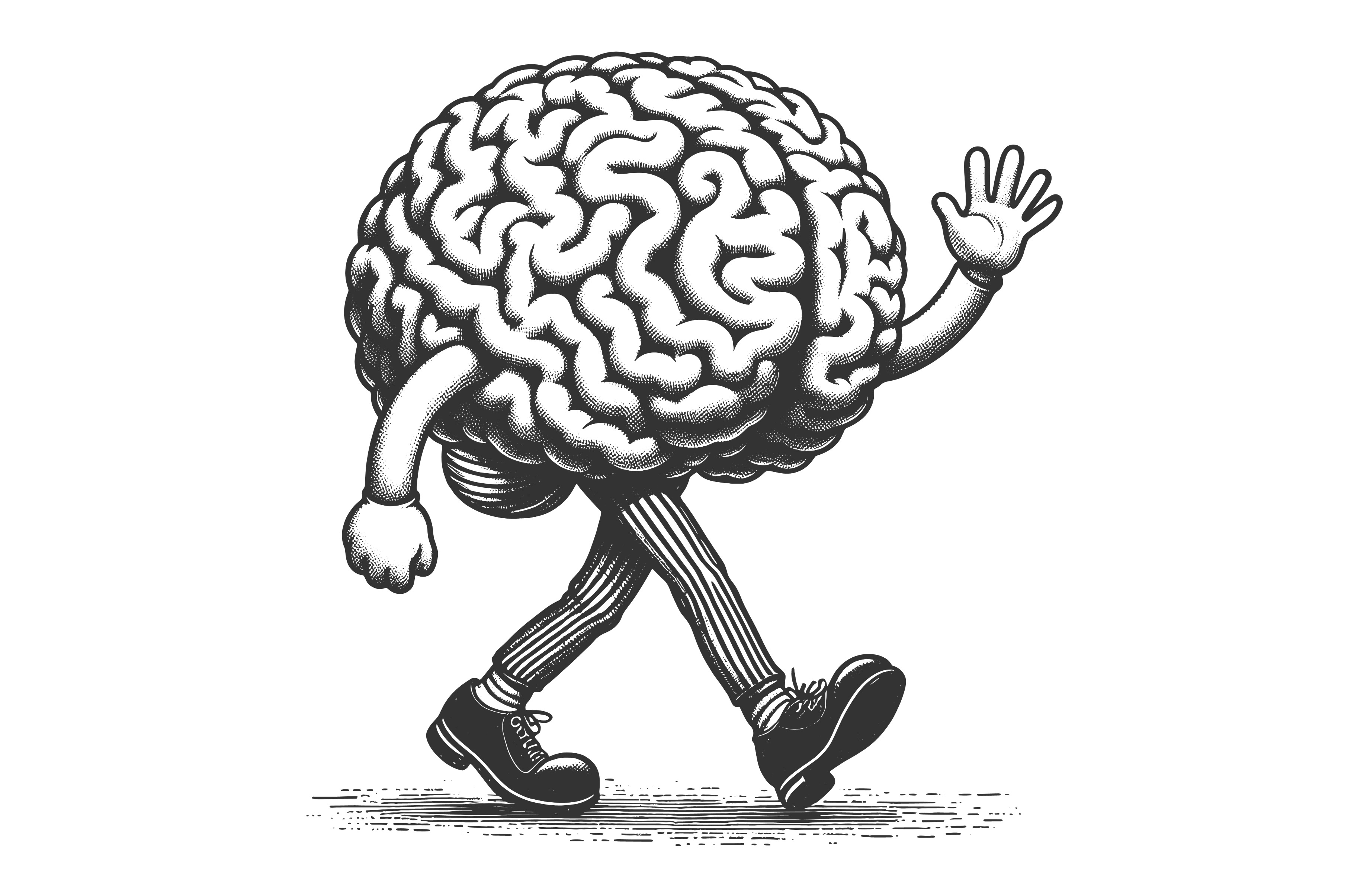 Walking Brain with Welcoming Hand, a Person Illustration by AlexArt