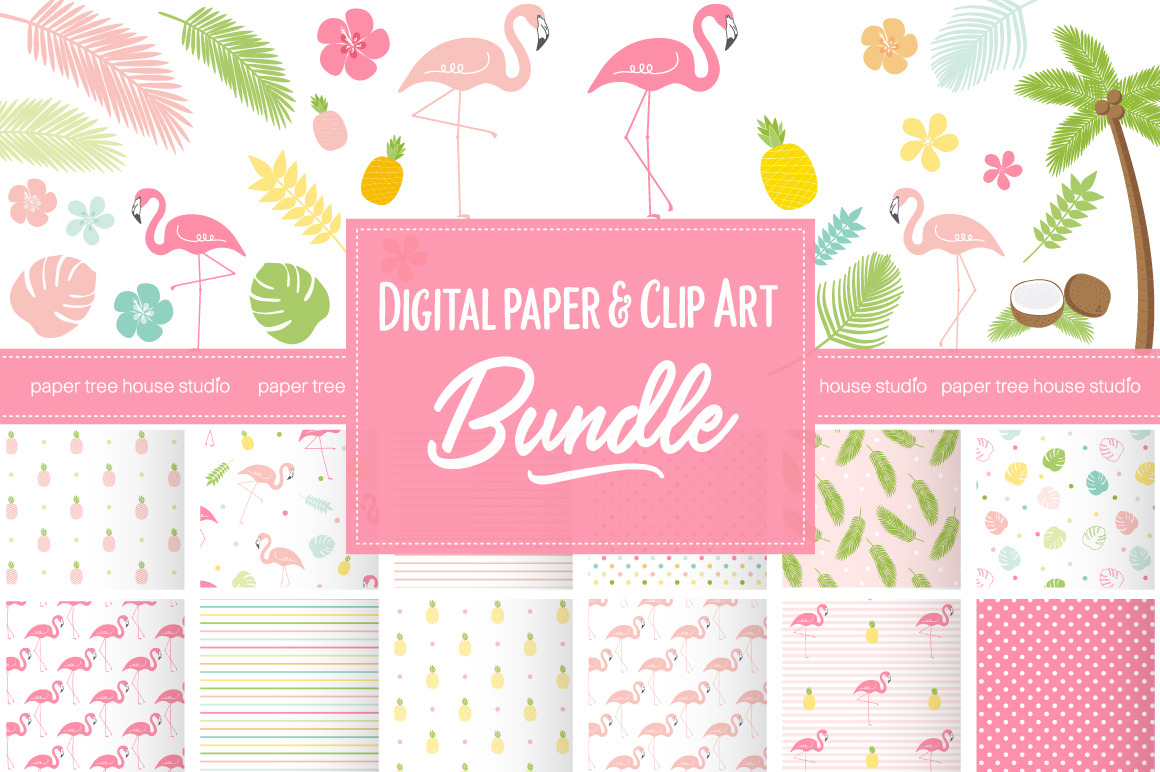 Tropical Flamingo Bundle, an Illustration by Paper Tree House Studio