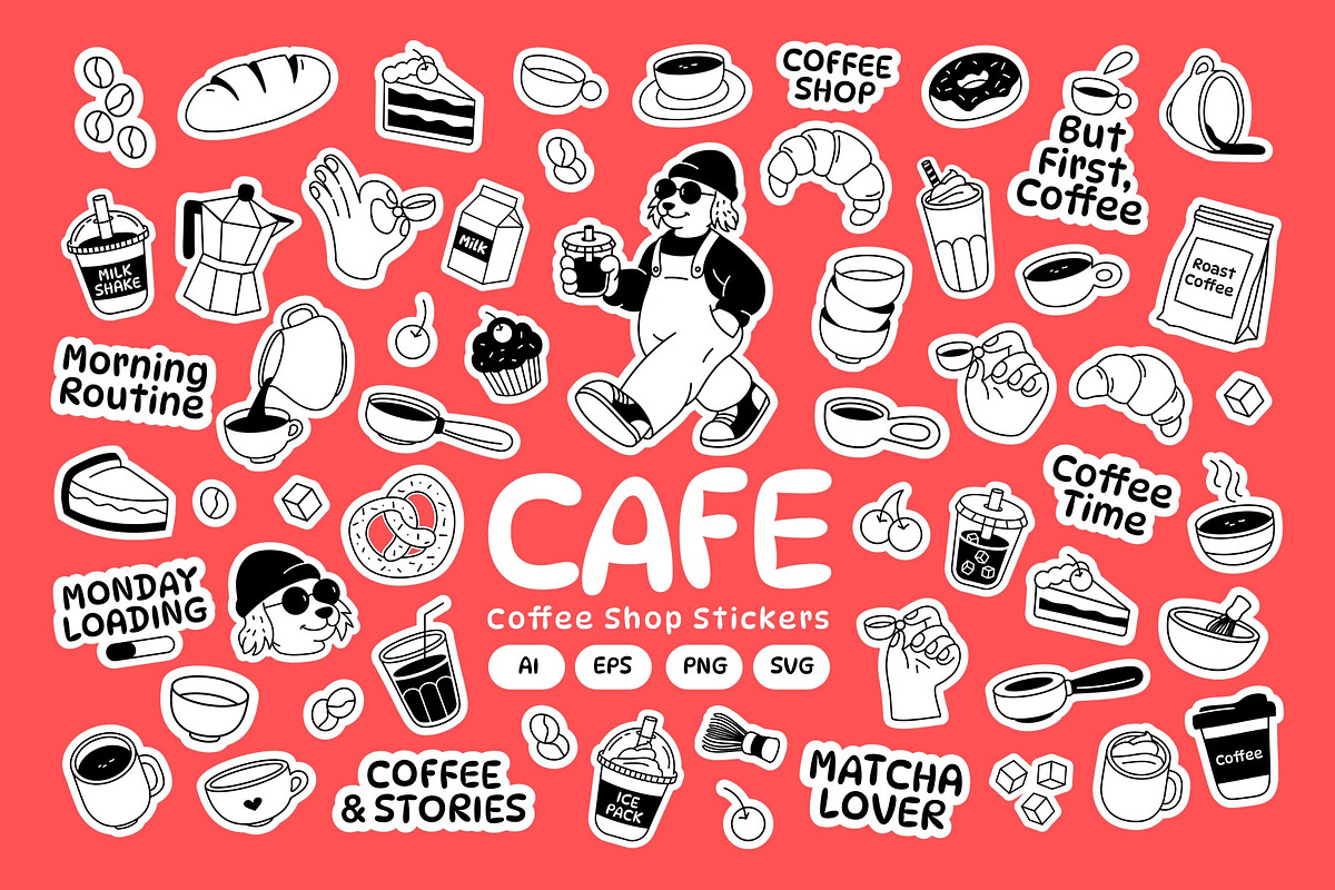 Coffee Shop Sticker Pack all, an Object Graphic by Pixflow