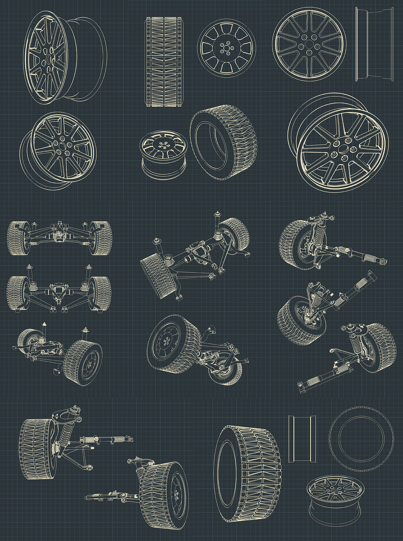 Car suspension and alloy wheels Set | Object Illustrations ~ Creative ...