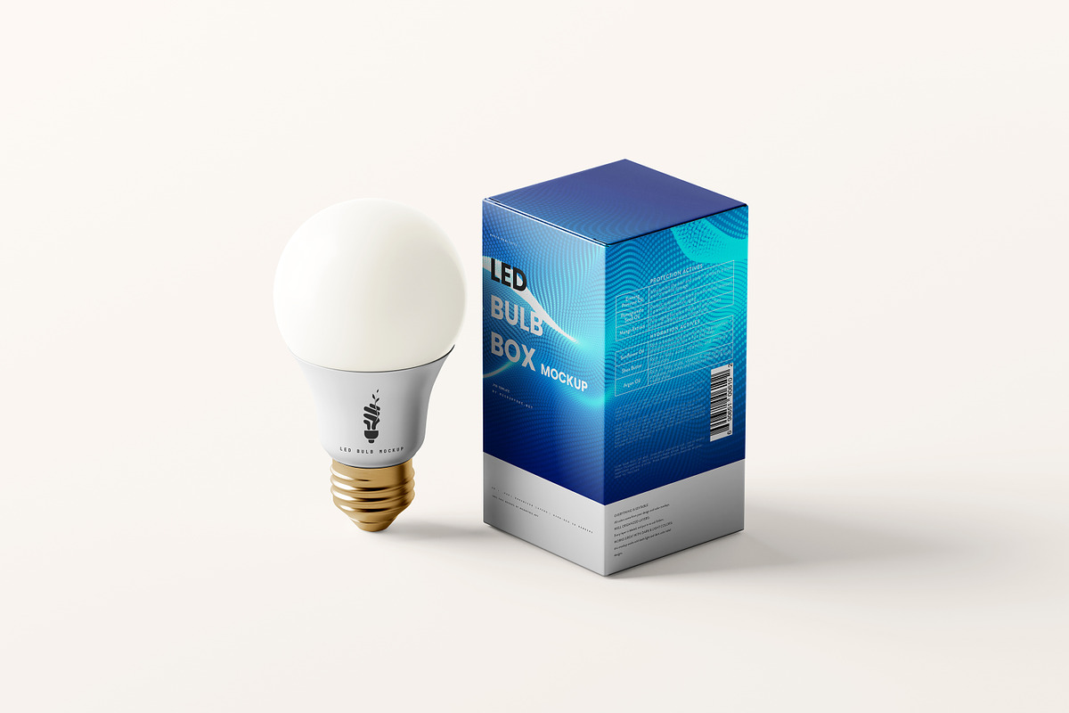 LED Light Bulb and Box Mockups, a Packaging Mockup by MockupFree.Net