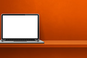 Laptop computer on orange shelf background banner, a Technology Photo ...