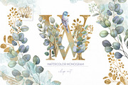 Gold Eucalyptus monogram letters, an Illustration by WonderWonder
